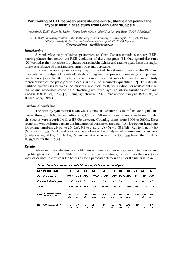 (PDF) Partitioning of REE between perrierite/chevkinite, titanite and ...