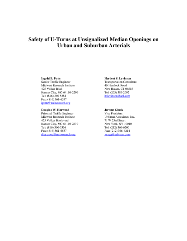 Pdf Safety Of U Turns At Unsignalized Median Openings Some Research Findings Jerome Gluck