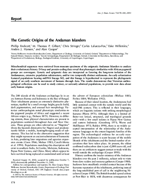 (PDF) The Genetic Origins of the Andaman Islanders