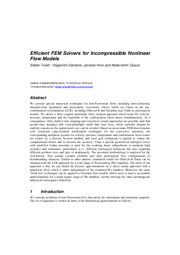 (PDF) Efficient FEM Solvers for Incompressible Nonlinear Flow Models
