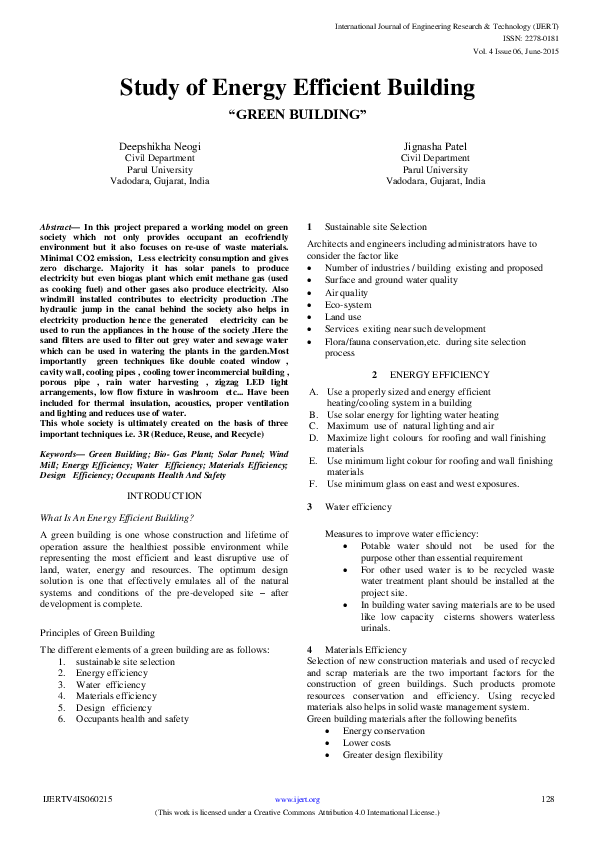 (PDF) Study of Energy Efficient Building " GREEN BUILDING