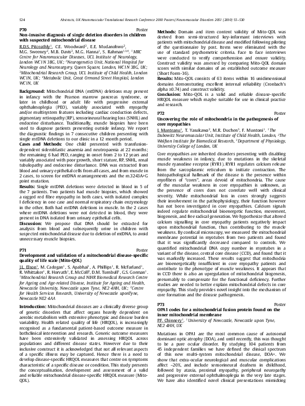 (PDF) P71 Development and validation of a mitochondrial disease-specific quality of life scale ...