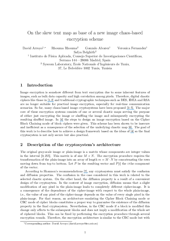 (PDF) On the skew tent map as base of a new image chaos-based encryption scheme