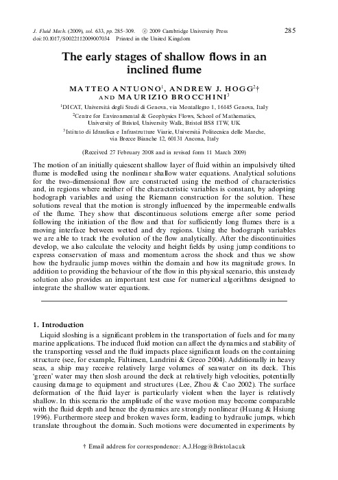 (PDF) The early stages of shallow flows in an inclined flume | Matteo ...