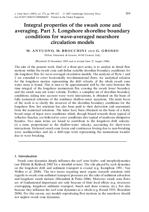 Pdf Integral Properties Of The Swash Zone And Averaging Part 3 Longshore Shoreline Boundary