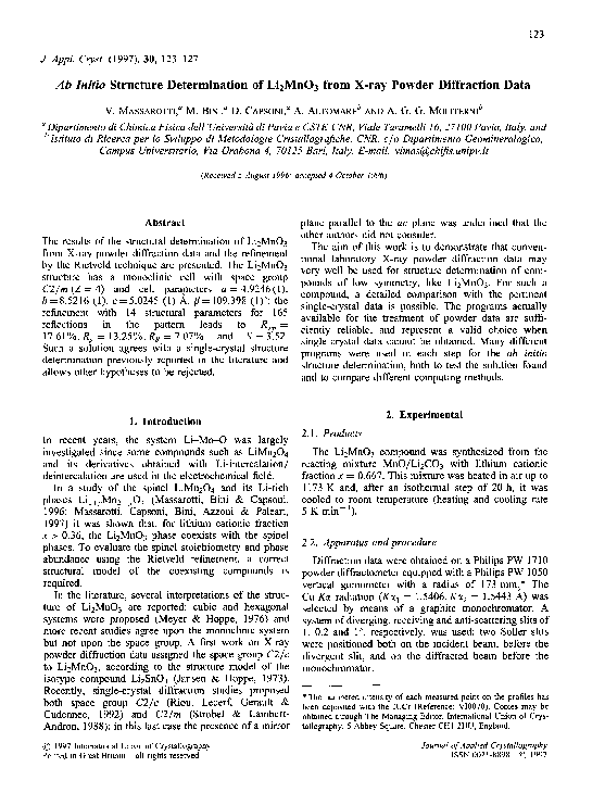 Pdf Ab Initio Structure Determination Of Li 2 Mno 3 From X Ray Powder