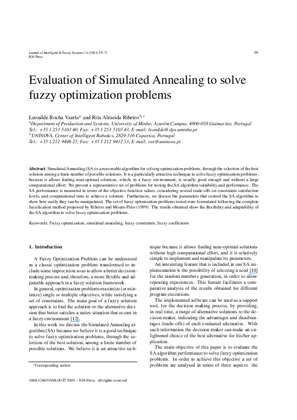 (PDF) Evaluation of simulated annealing to solve fuzzy optimization ...