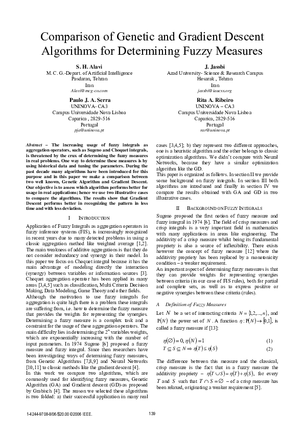 (PDF) Comparison of Genetic and Gradient Descent Algorithms for Determining Fuzzy Measures ...