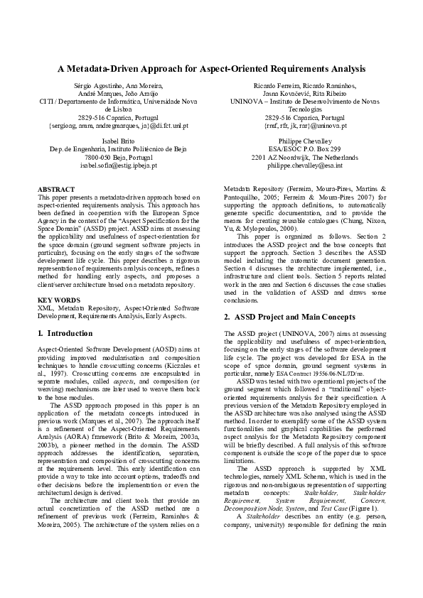 (PDF) A Metadata-Driven Approach for Aspect-Oriented Requirements Analysis