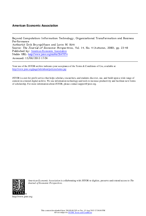 (PDF) Erik Brynjolfsson and Lorin M. Hitt (2000) - Beyond Computation ...