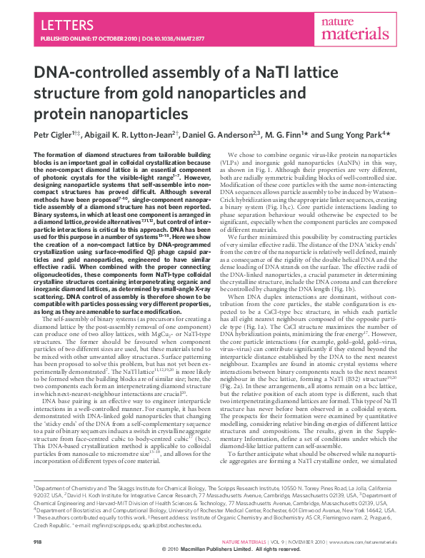 (PDF) DNA-controlled assembly of a NaTl lattice structure from gold ...