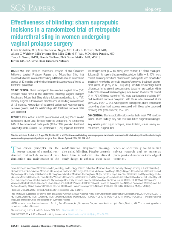(PDF) Effectiveness of blinding: sham suprapubic incisions in a ...