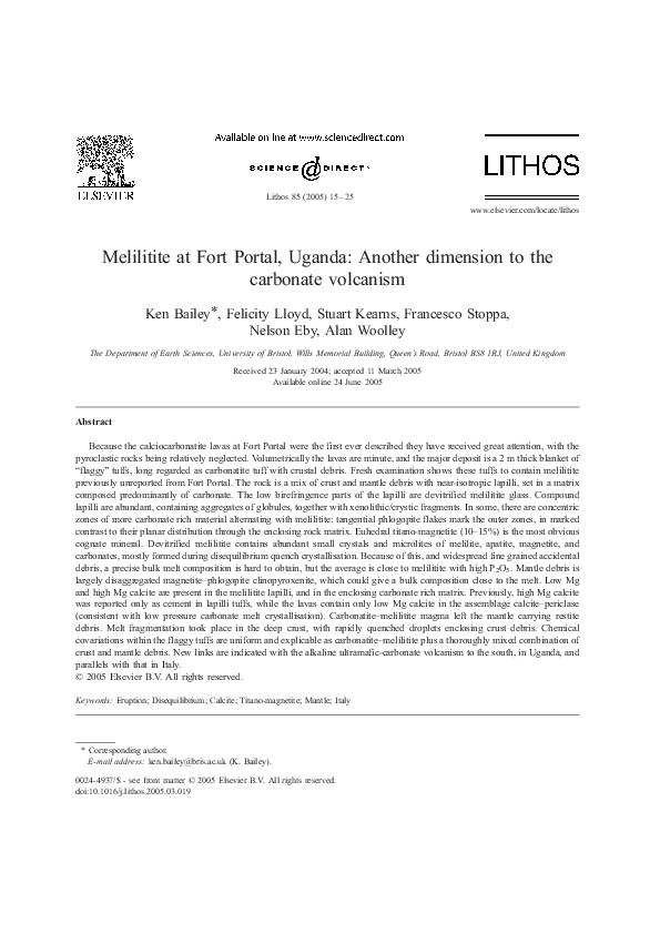 (PDF) Melilitite at Fort Portal, Uganda: Another dimension to the ...