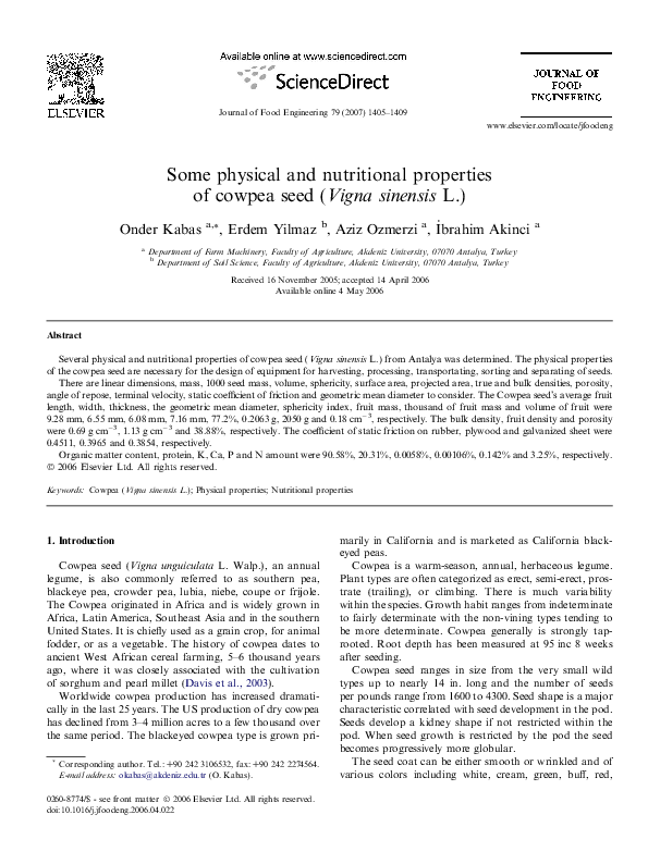 (PDF) Some physical and nutritional properties of cowpea seed (Vigna ...