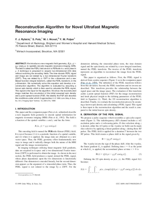 (PDF) Novel Reconstruction Algorithm for Ultrafast MRI
