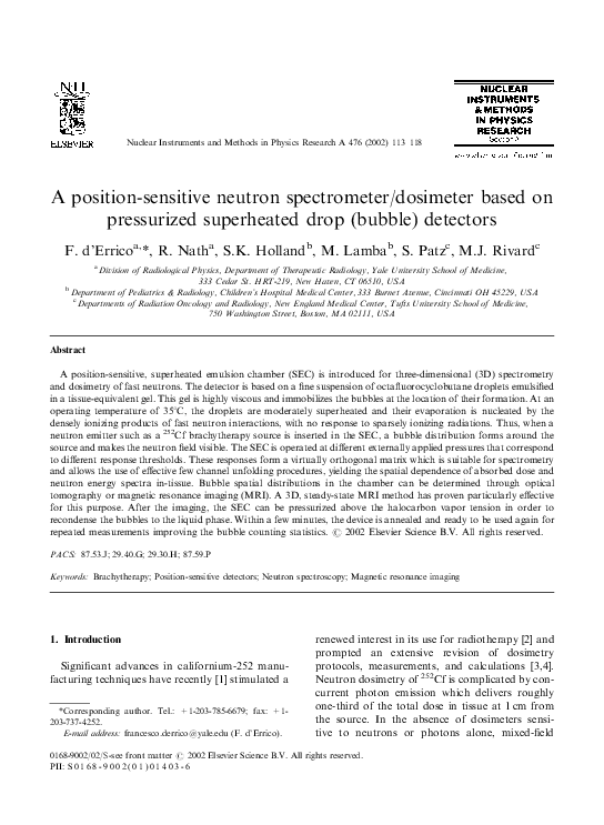 (PDF) A position-sensitive neutron spectrometer/dosimeter based on pressurized superheated drop ...
