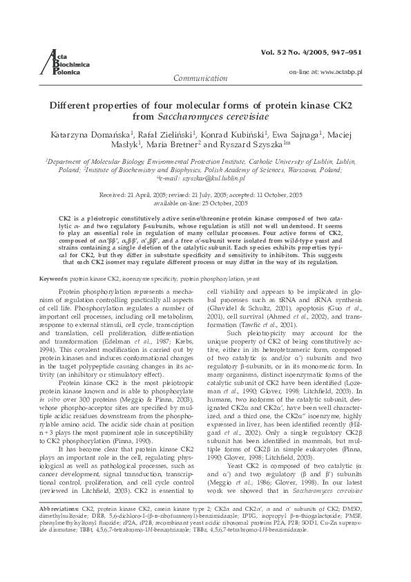 (PDF) Different properties of four molecular forms of protein kinase ...