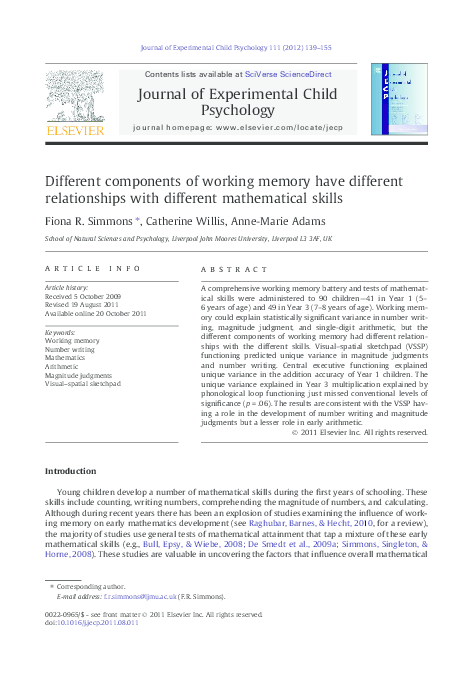 (PDF) Different components of working memory have different relationships with different ...