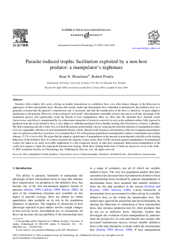 (PDF) Parasite-induced trophic facilitation exploited by a non-host ...