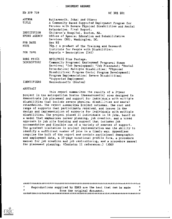 (PDF) A Community Based Supported Employment Program for Persons with ...