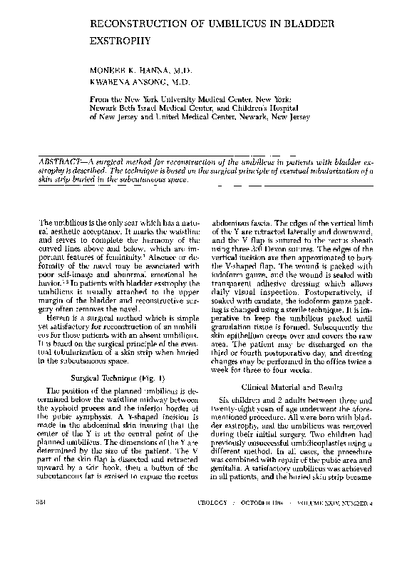 (PDF) Reconstruction of umbilicus in bladder exstrophy