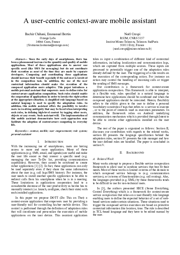 (PDF) A user-centric context-aware mobile assistant