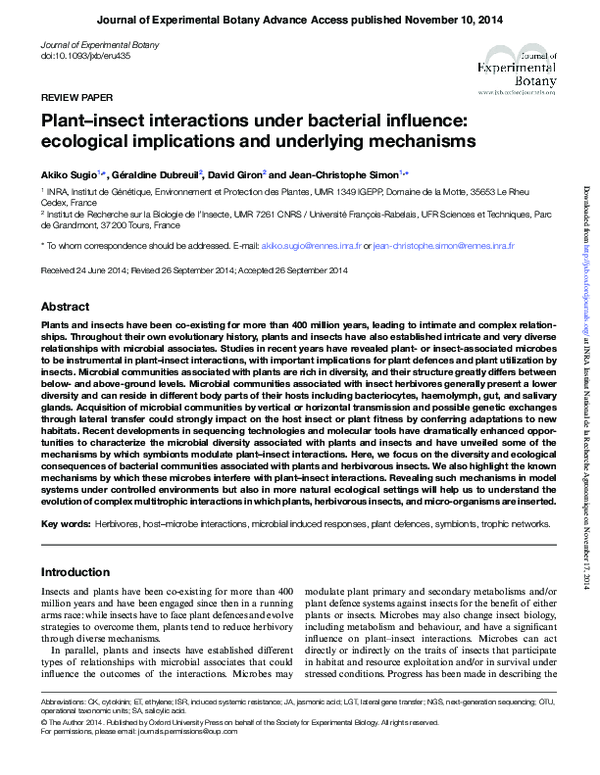 (PDF) Plant-insect interactions under bacterial influence: ecological ...
