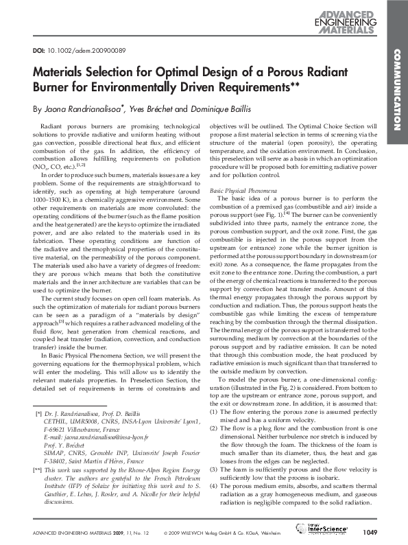 (PDF) Materials Selection for Optimal Design of a Porous Radiant Burner ...