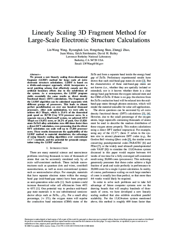 Pdf The Linearly Scaling 3d Fragment Method For Large Scale Electronic Structure Calculations