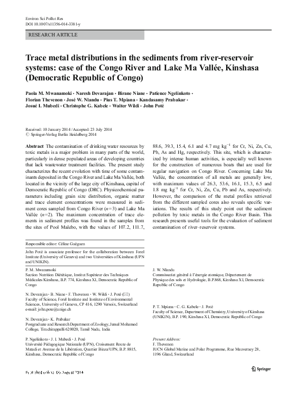 (PDF) Trace metal distributions in the sediments from river-reservoir ...