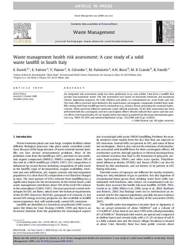 (PDF) Waste management health risk assessment: A case study of a solid ...