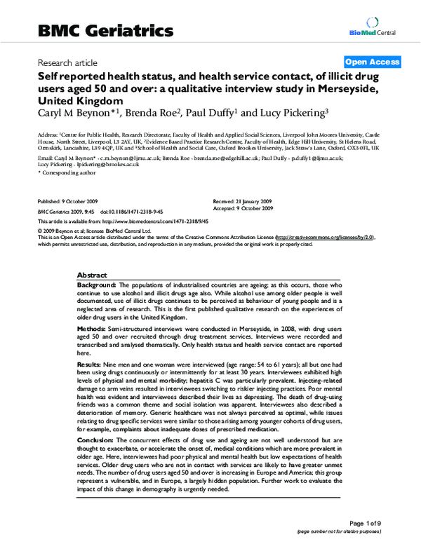 (PDF) Self reported health status, and health service contact, of ...