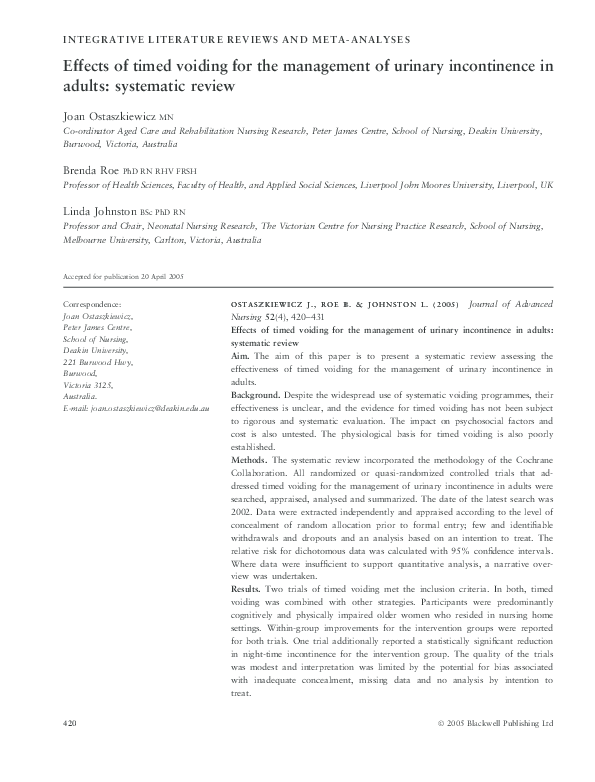 (PDF) Effects of timed voiding for the management of urinary ...