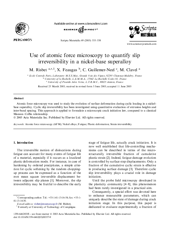 (PDF) Use of atomic force microscopy to quantify slip irreversibility in a nickel-base superalloy