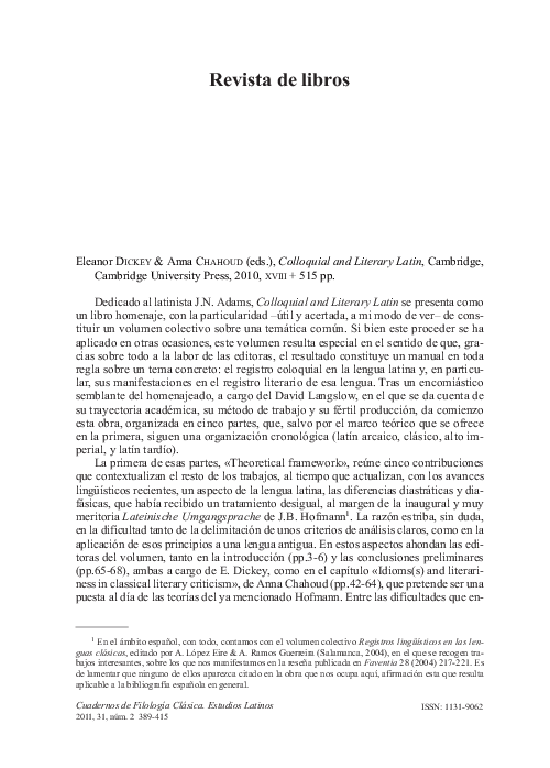 (PDF) Eleanor Dickey & Anna Chahoud (eds.), Colloquial and Literary ...