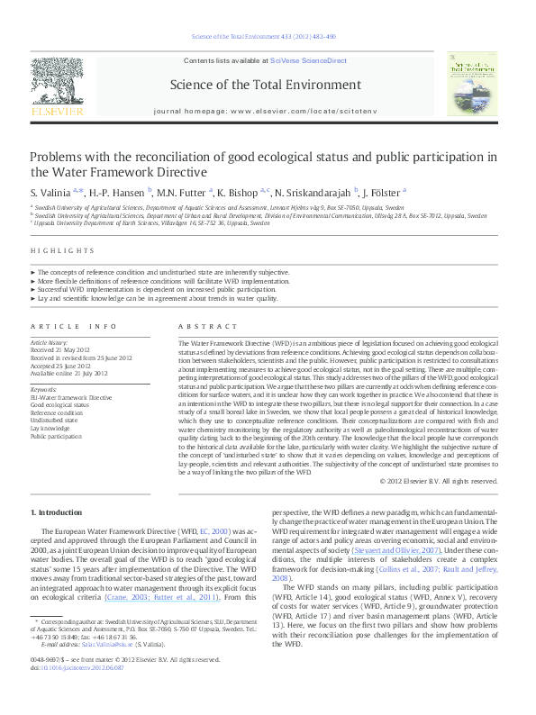 (PDF) Problems with the reconciliation of good ecological status and ...