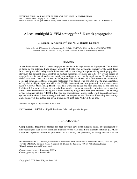 (PDF) A local multigrid X-FEM strategy for 3-D crack propagation
