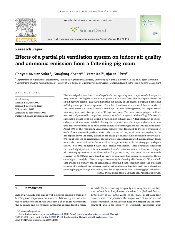 (PDF) Effects of a partial pit ventilation system on indoor air quality ...