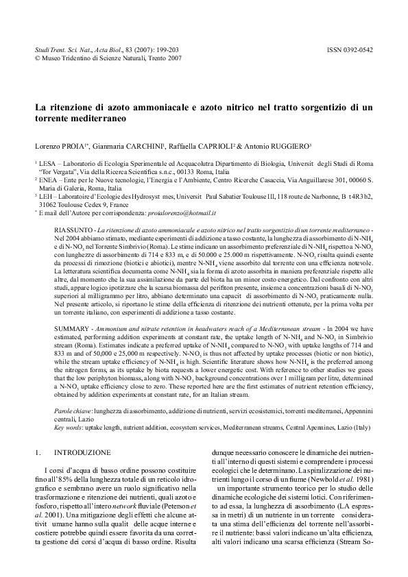 (PDF) La ritenzione di azoto ammoniacale e azoto nitrico nel tratto ...