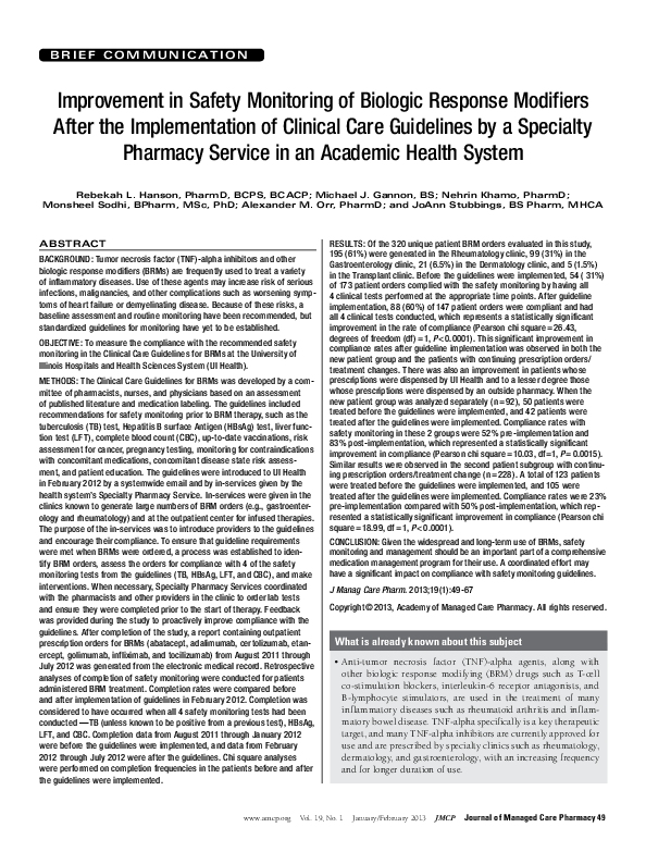 (PDF) Improvement in safety monitoring of biologic response modifiers ...