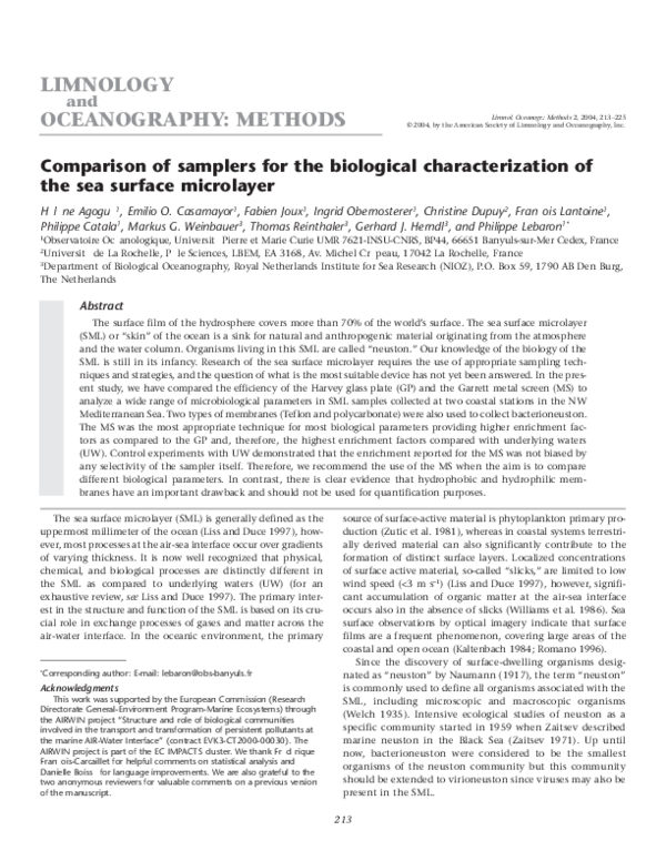 (PDF) Comparison of samplers for the biological characterization of the ...