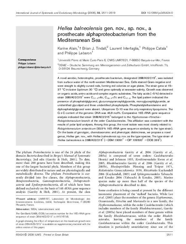 (PDF) Hellea balneolensis gen. nov., sp. nov., a prosthecate ...