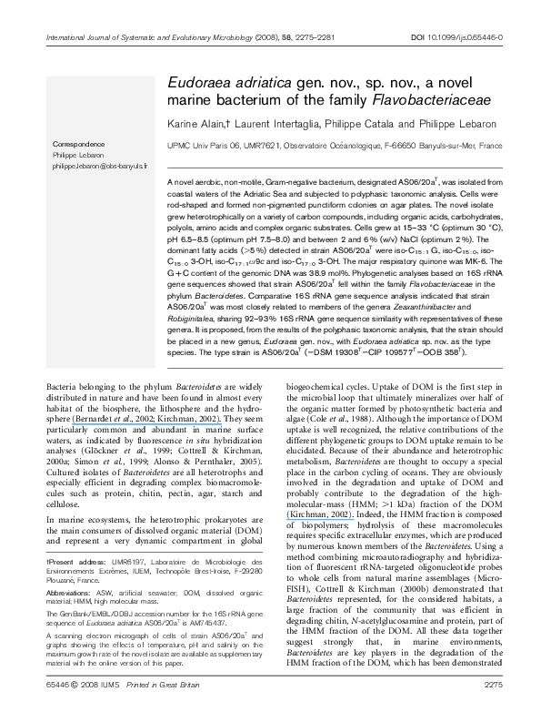 (PDF) Eudoraea adriatica gen. nov., sp. nov., a novel marine bacterium ...