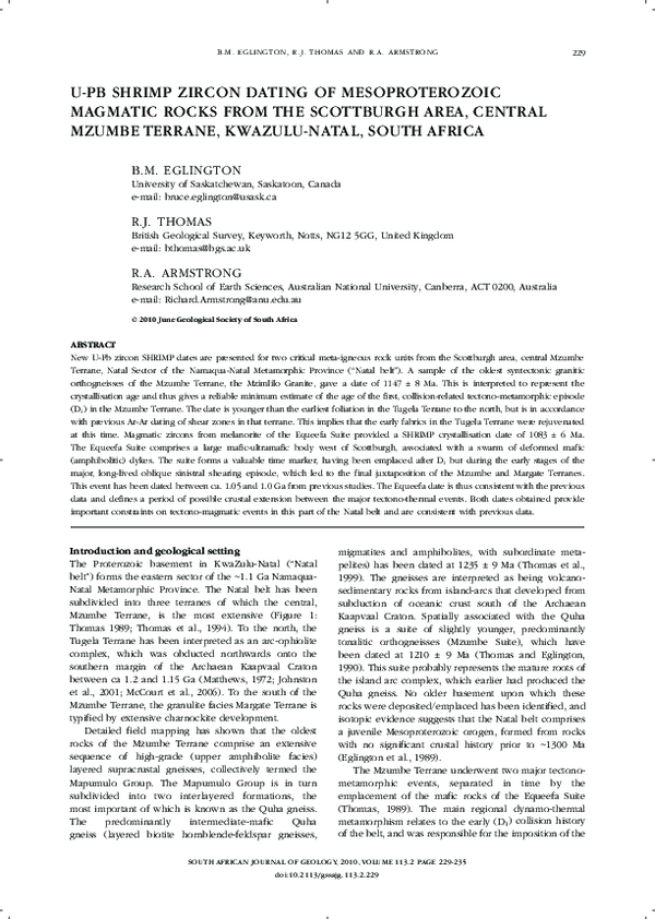 (PDF) U-PB Shrimp Zircon Dating of Mesoproterozoic Magmatic Rocks From ...