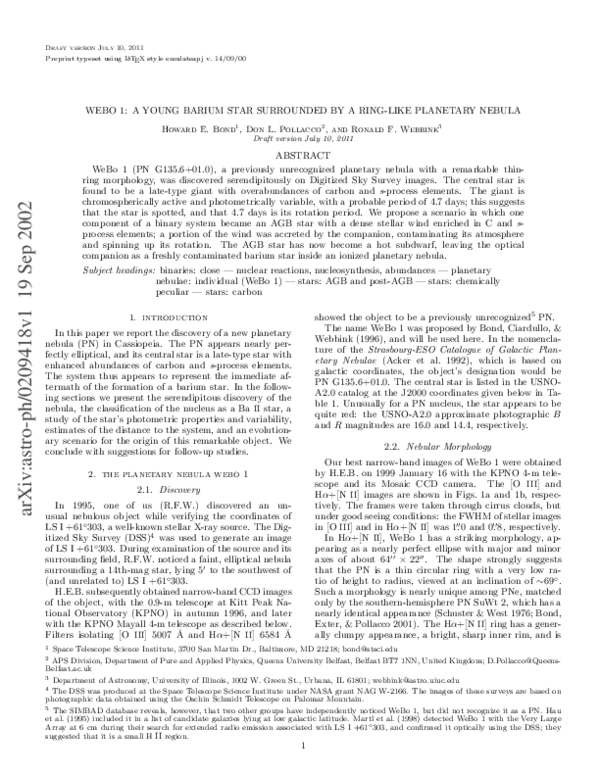 (PDF) WeBo 1: A Young Barium Star Surrounded by a Ring-Like Planetary ...