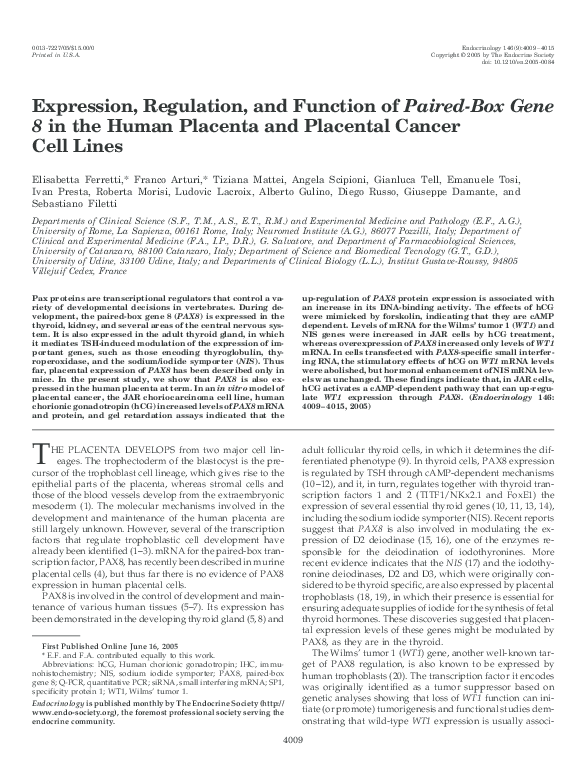 (PDF) Expression, Regulation, and Function of Paired-Box Gene 8 in the ...