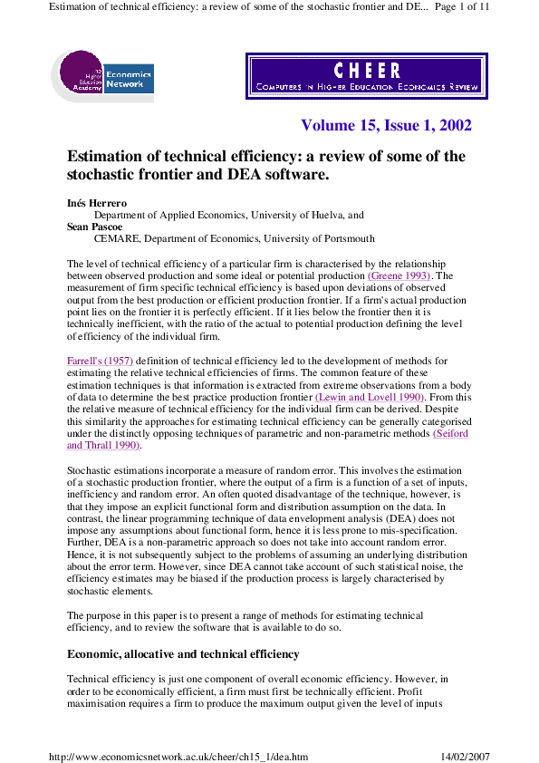 (PDF) Estimation of technical efficiency: a review of some of the ...