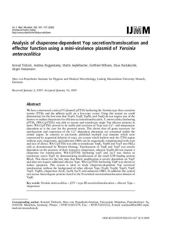 (PDF) Analysis of chaperone-dependent Yop secretion/translocation and ...