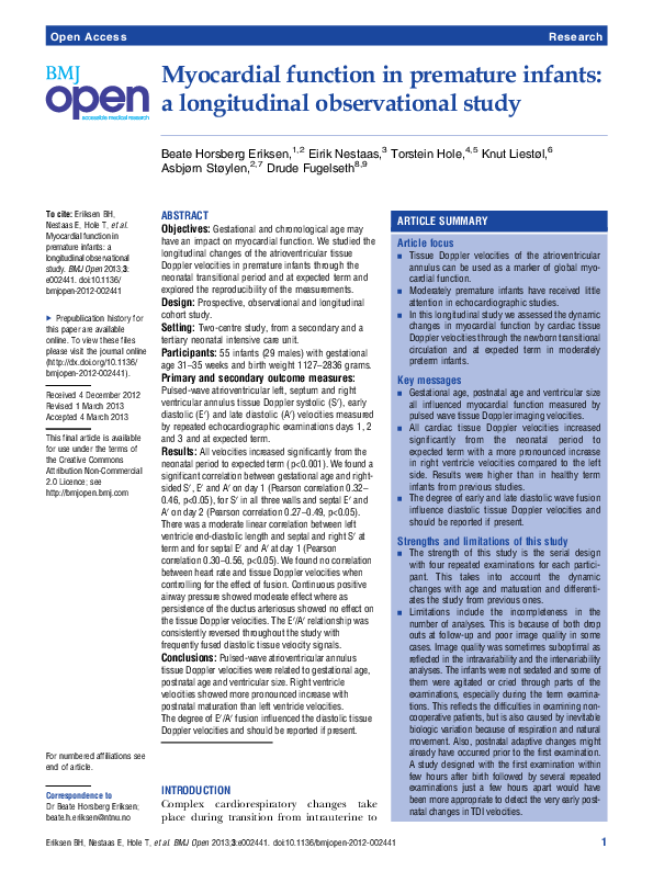 (PDF) Myocardial function in premature infants: a longitudinal ...