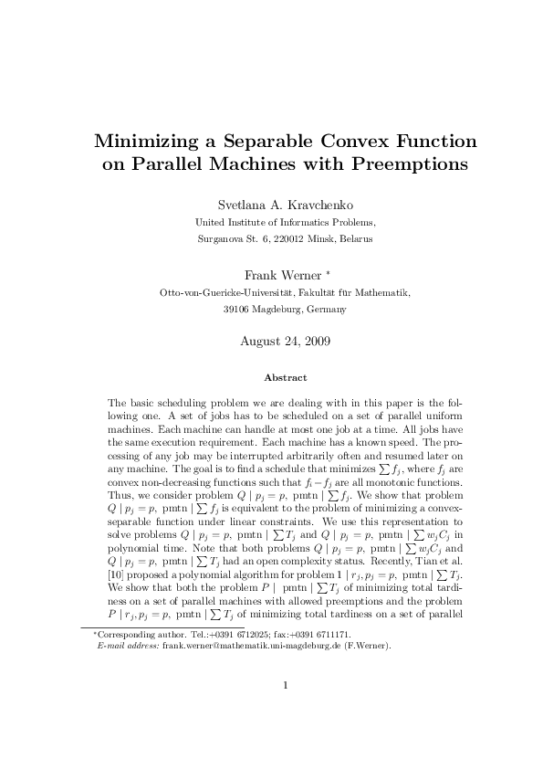 Pdf Minimizing A Separable Convex Function On Parallel Machines With Preemptions